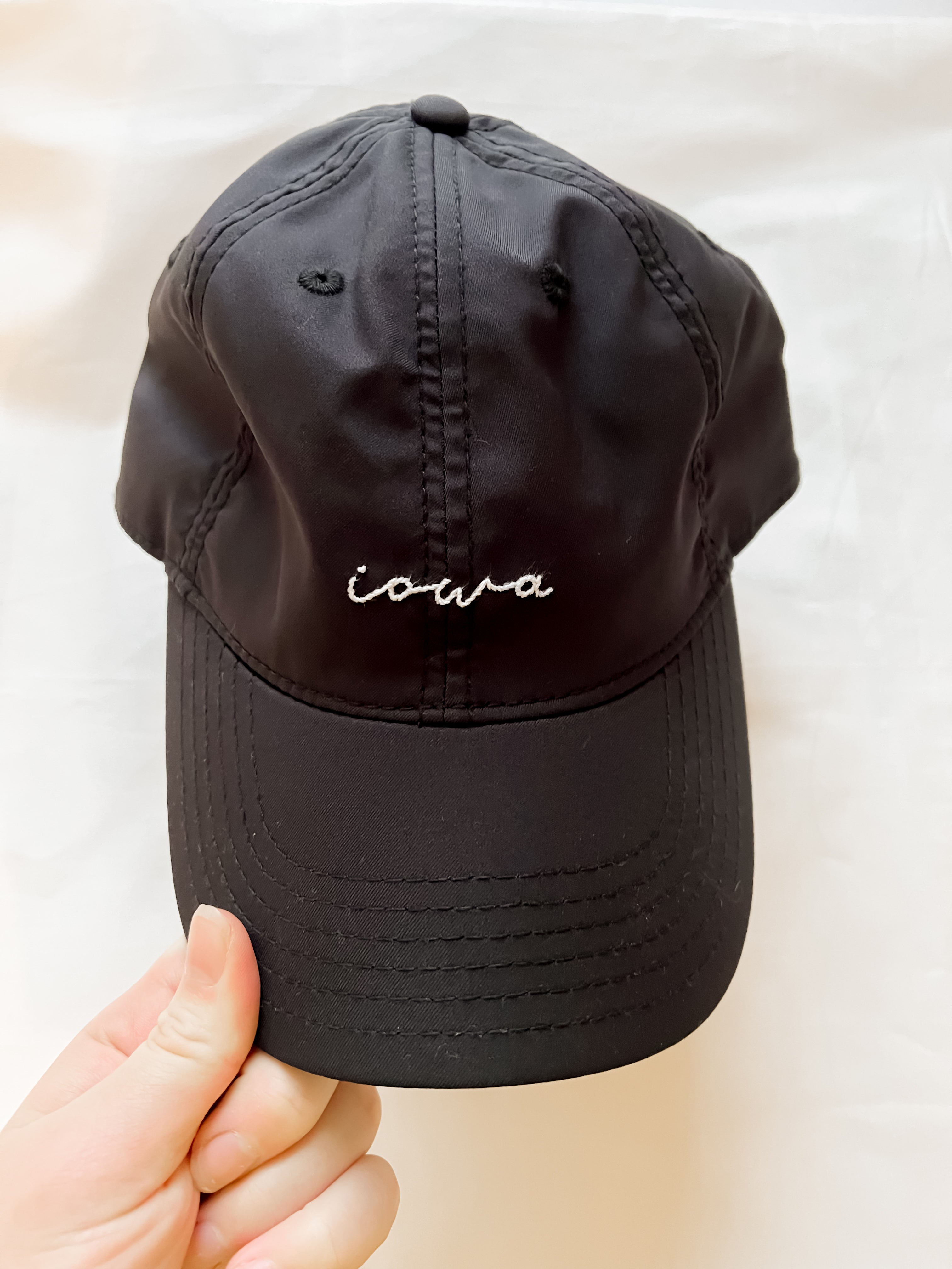 Cursive Iowa Hand Embroidered Hat - Performance Material | Handful of Made